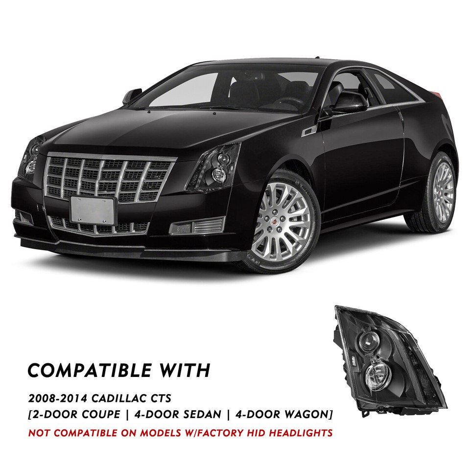 Black Halogen Headlights For 2008-2014 Cadillac CTS Lamps LH+RH Pair w ...