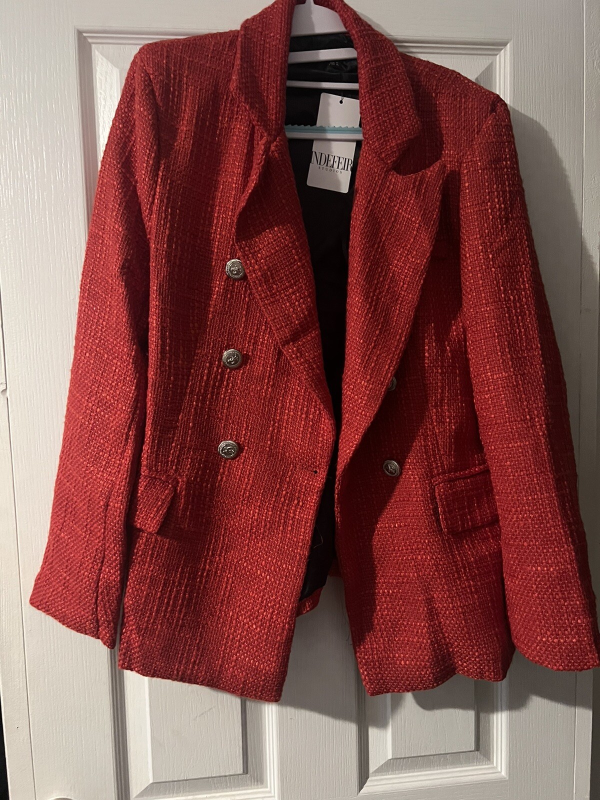Woman Red Tweed Blazer Jacket, UK Size M 10 Cotton Blend | eBay UK