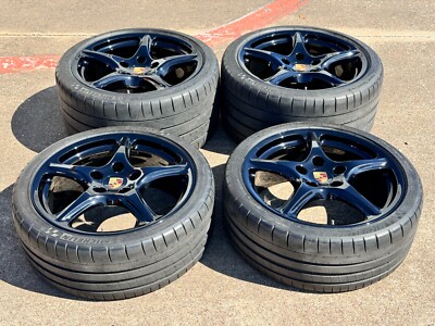 (4) 19" PORSCHE 911 997 OEM BLACK BBS WHEELS 19X8 19X11 RIMS SET ...