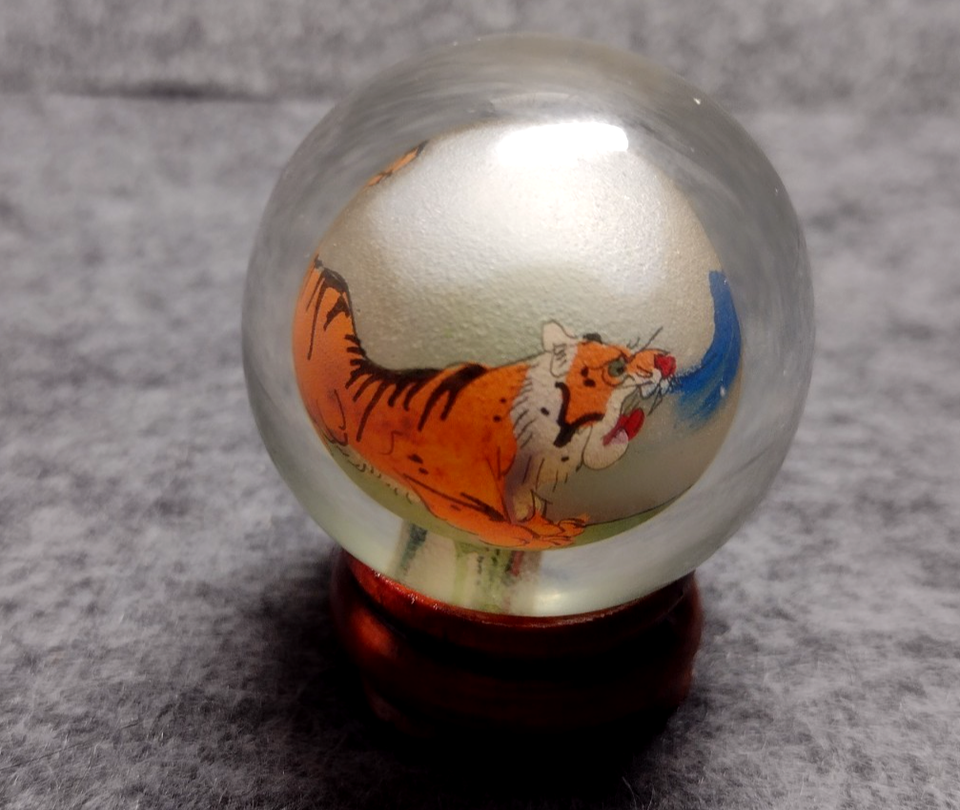 VTG Chinese Art Reverse Painted Bengal Tiger 2" Glass Paperweight Globe ...