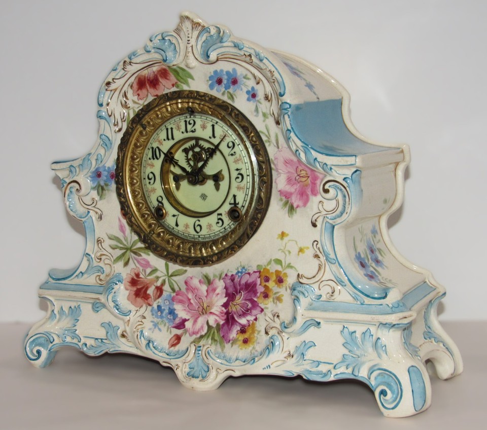 Antique Ansonia "La Nord" Royal Bonn Germany Porcelain Mantel Clock 8 ...