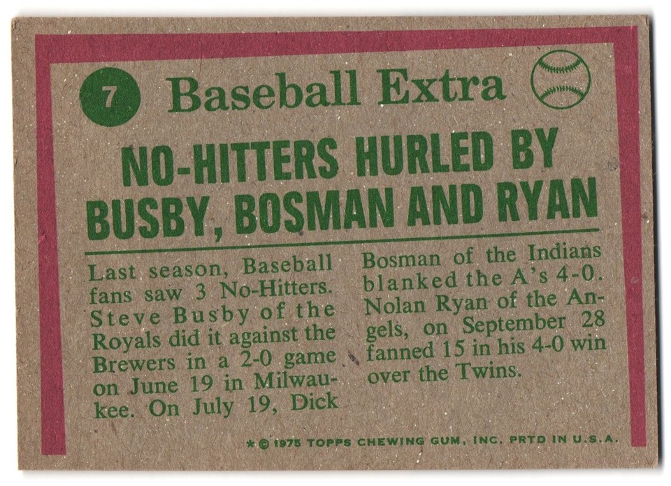 Nolan Ryan Busby & Bosman 1975 Topps MLB 74' Highlights Card # 7 | eBay