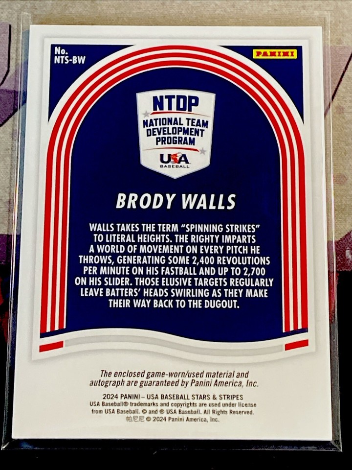 2024 Panini USA Baseball Stars & Stripes BRODY WALLS AUTO JERSEY/RELIC ...