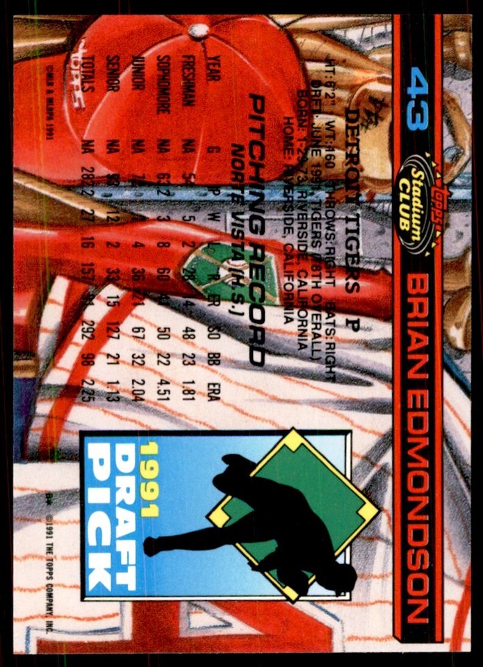 1991 Stadium Club Stadium Set Brian Edmondson Baseball Cards #43 | eBay