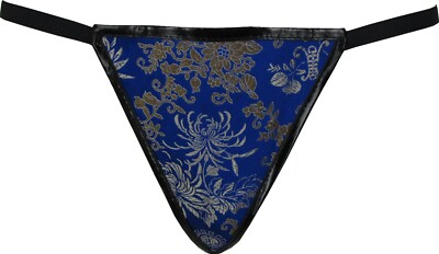 Unique Cotton Blue G-String With Floral Patterns & Black PVC Trim ...