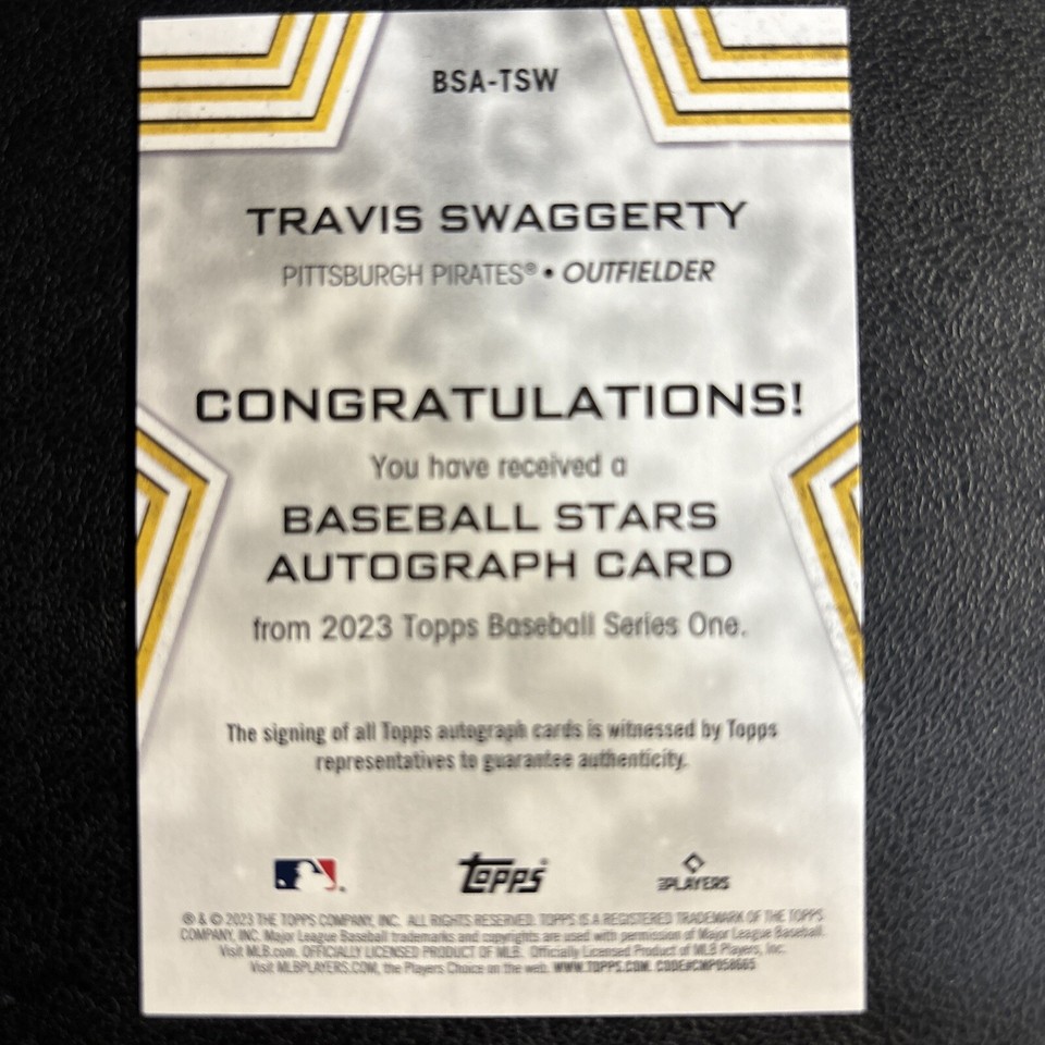 Travis Swaggerty 2023 TOPPS SERIES 1 BASEBALL STARS AUTO RC #BSA-TSW ...