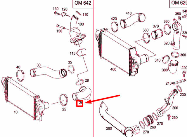 MERCEDES-BENZ GL X164 TURBOCHARGER INTERCOOLER PIPE A1645282182 ...
