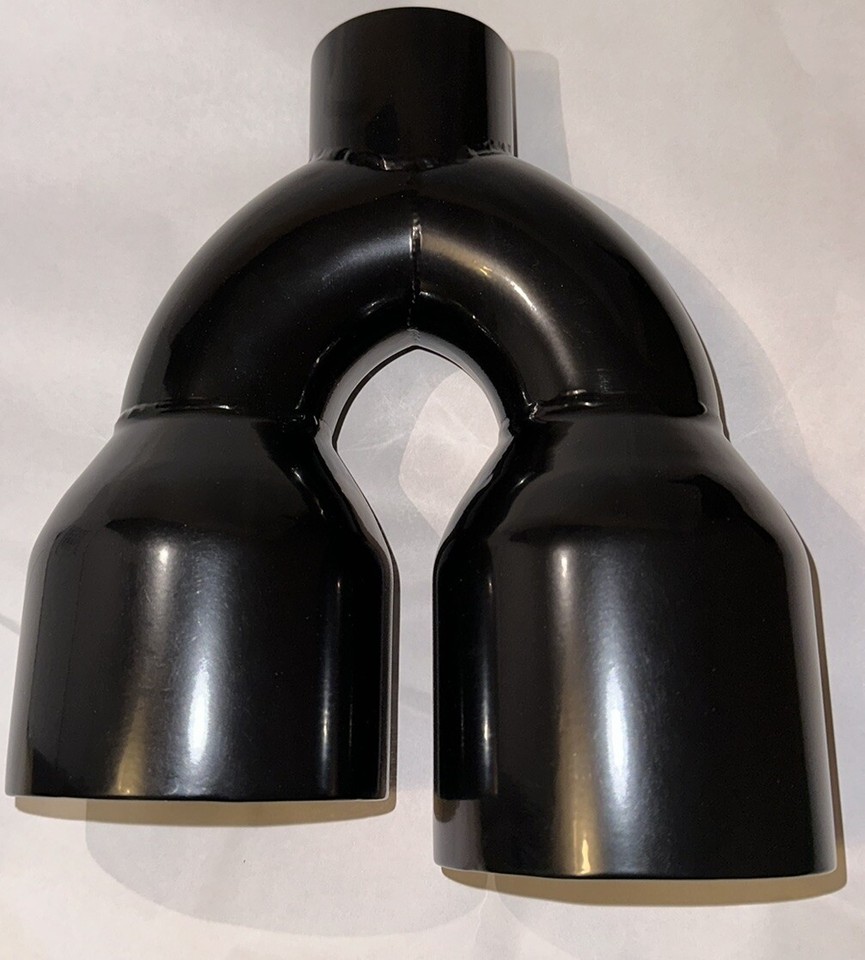 Twin 4" Outlet 3" Inlet Angle Cut Dual Wall 304 Stainless BLACK OUT ...