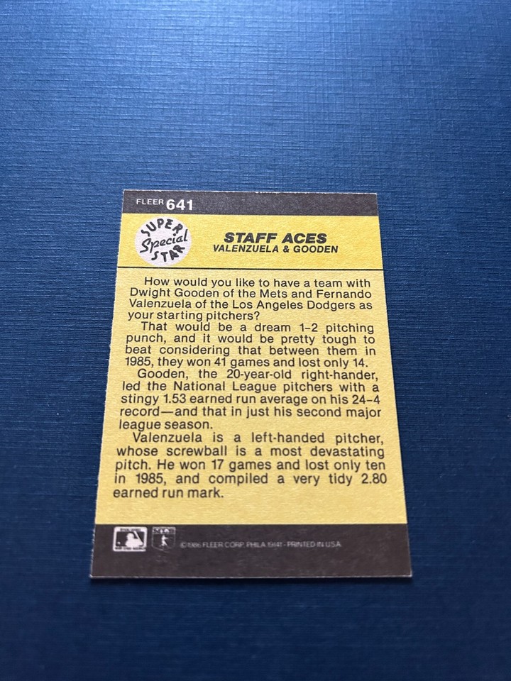 1986 Fleer Baseball Staff Aces Dwight Gooden/Valenzuela #641 Set Break NM | eBay