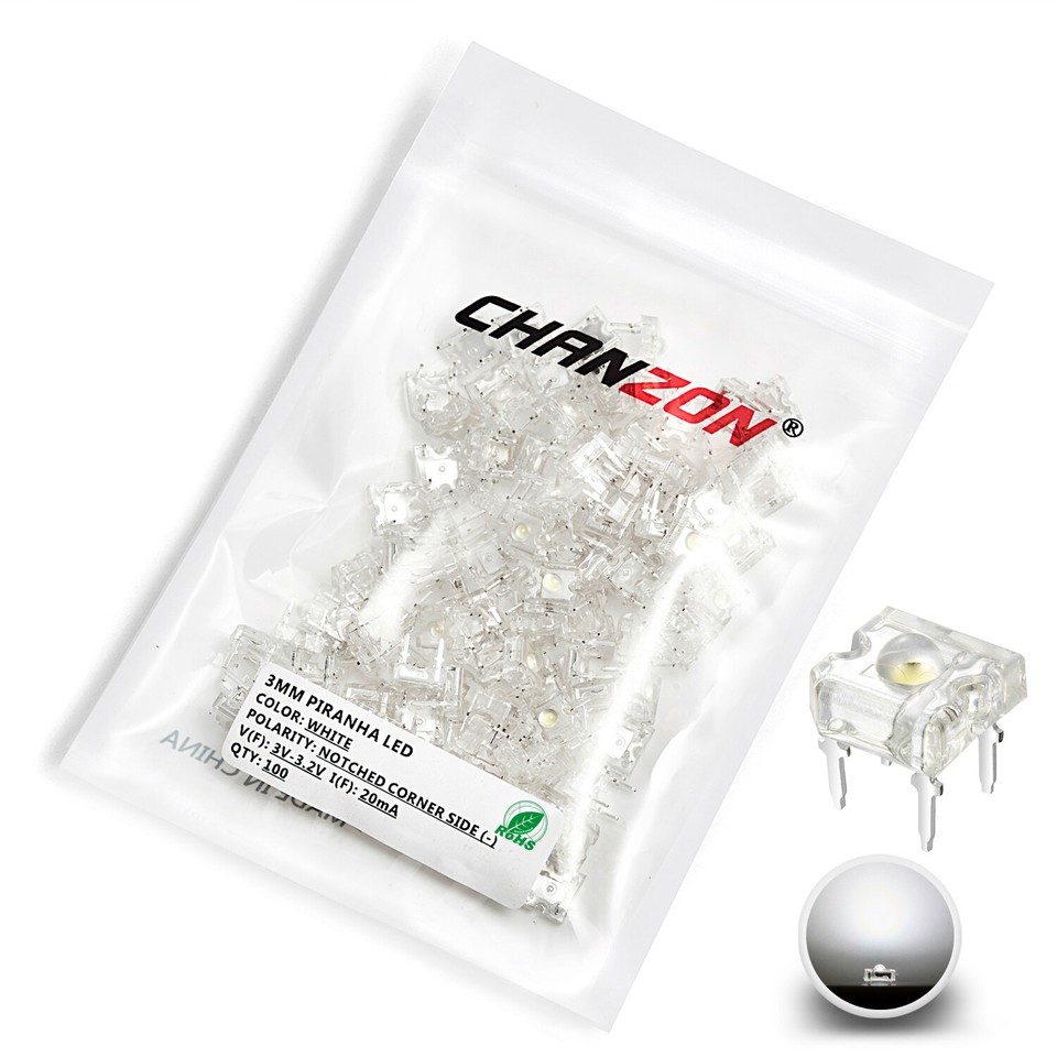 100pcs 3mm 5mm Piranha Superflux Round Flat Top DIP LED Light Emitting ...