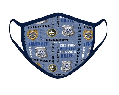 Police Print Face Mask-Police Department Adjustable Washable Cotton ...