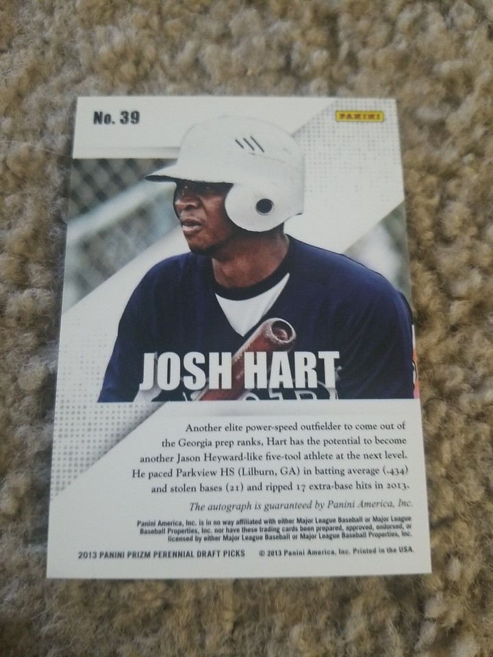 JOSH HART 2013 PANINI DRAFT PICKS CARD #39 BALTIMORE ORIOLES (ROOKIE ...
