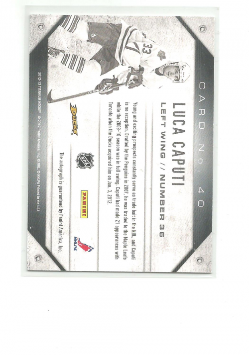 2012-13 PANINI TITANIUM METALLIC MARKS #40 LUCA CAPUTI AUTO | eBay