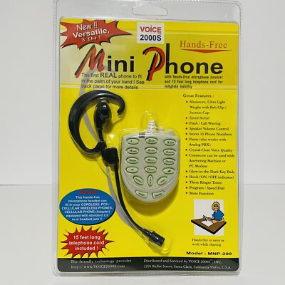 Voice 2000S 3 in 1 Hands-Free Mini Phone w/ Microphone Headset 15 ft ...