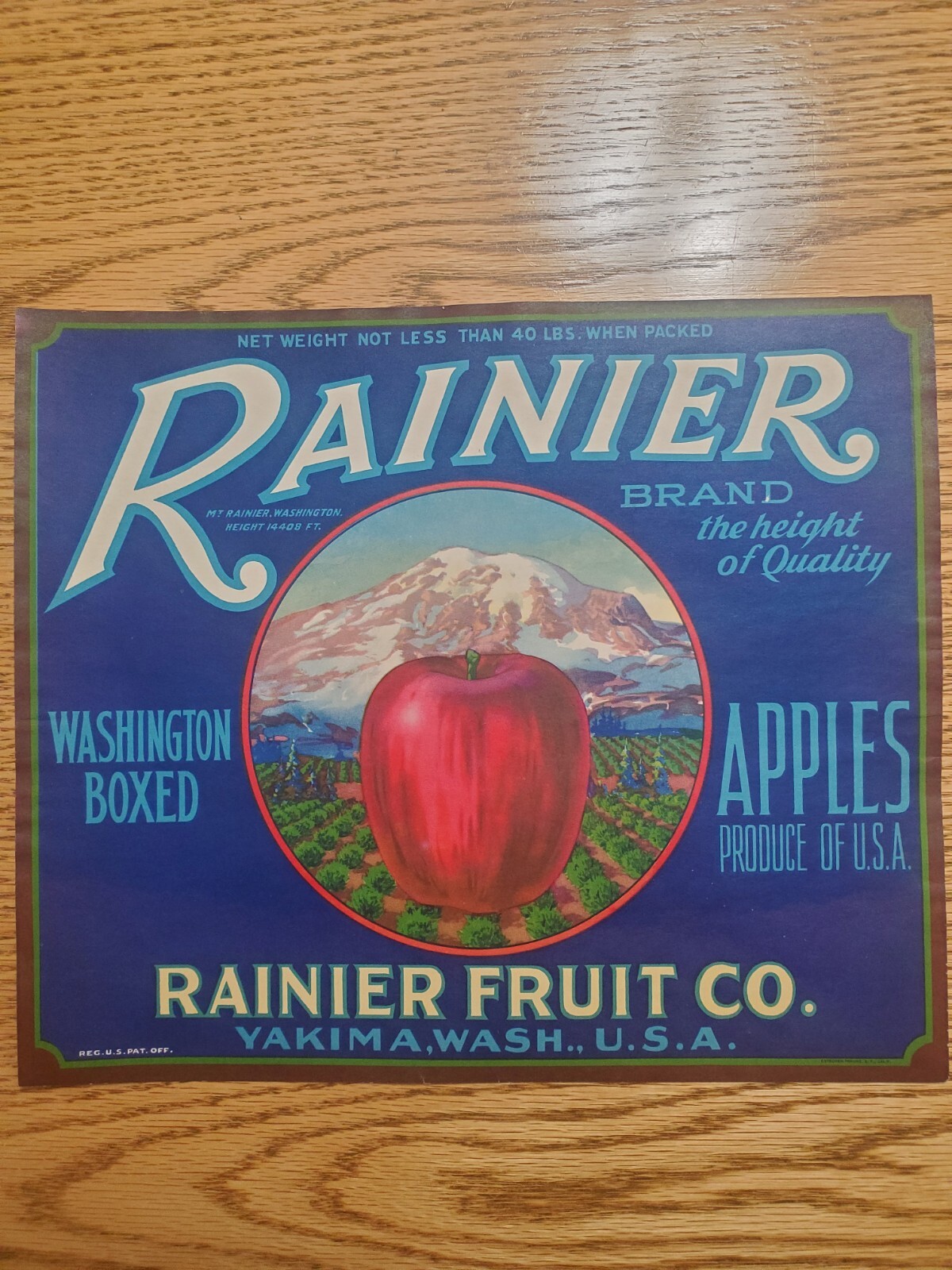 Vintage Original RAINIER Apple Wood Crate Label RAINIER FRUIT CO Yakima ...