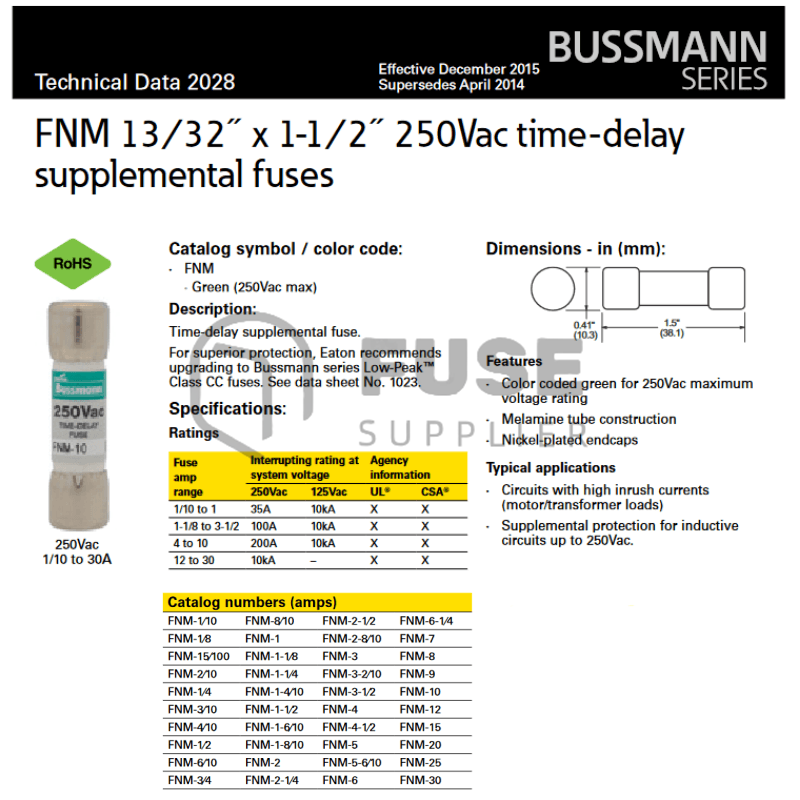 1PC New Eaton Bussmann FNM-25 25A 250Vac Fusetron Time-delay Fuse | eBay
