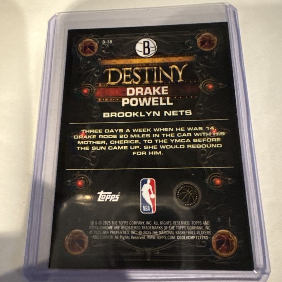 Drake Powell 2025-26 Topps Chrome Destiny Rookie Refractor No. D-13 ...