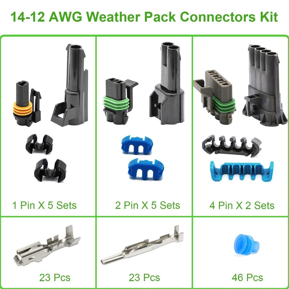 14-12 AWG 1/2/4 Pin Connector Weather Pack Connectors Kit 1/2/4 Wire ...