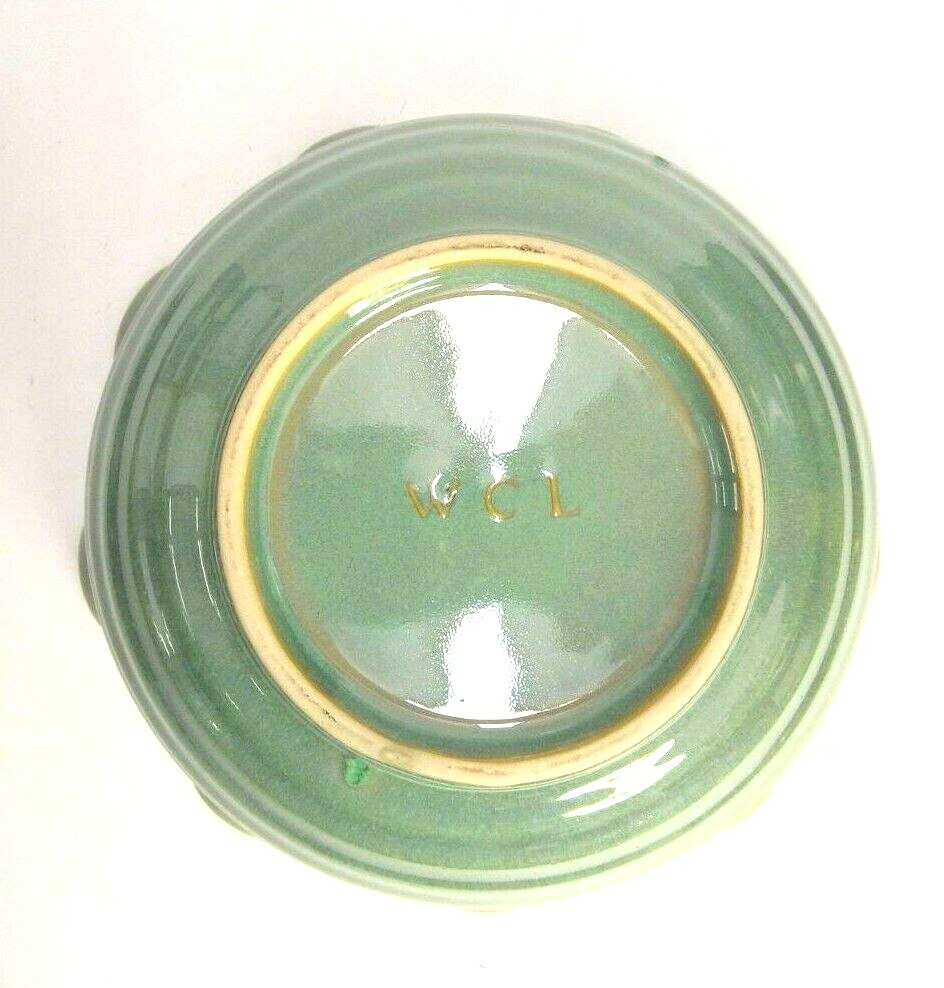 Vintage WCL Art Pottery Mid Century Teal Brown Large Bowl Studio 8.5" L ...