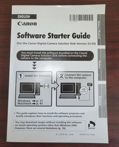 Canon Software Starter Guide For Disk Version 33/34 Booklet | eBay