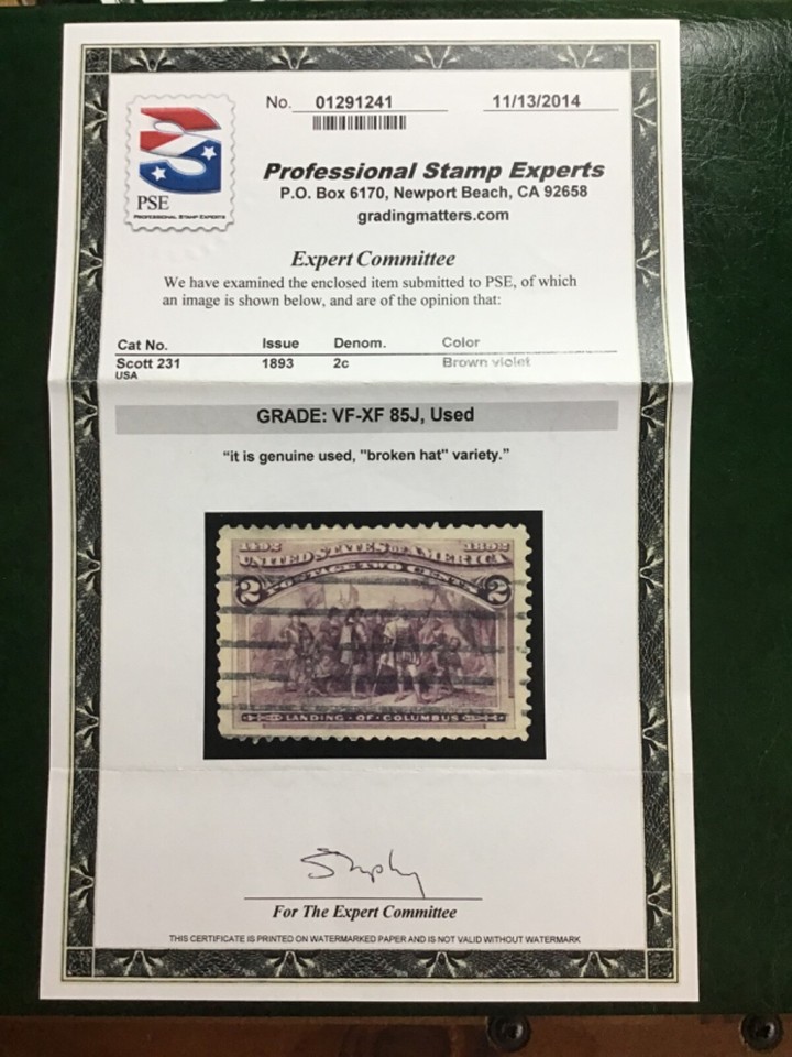 US 231 var. 2c Columbian Broken Hat PSE Graded VFXF 85J Jumbo Used ...