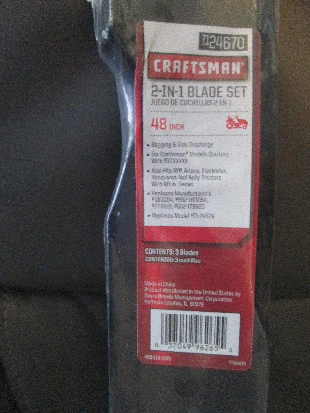 48” CRAFTSMAN HUSQVARNA 3 BLADE SET 2 In 1 24670, 532180054, 173290 ...