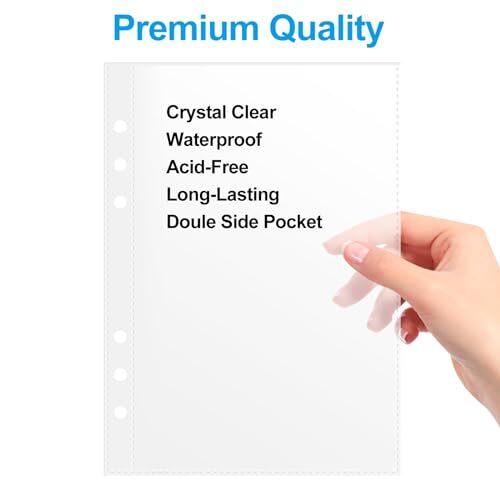 50 Pack 5x7 Clear Binder Sheets Sleeves - 6 Ring A5 5.3 x 8.1 in - 100 ...