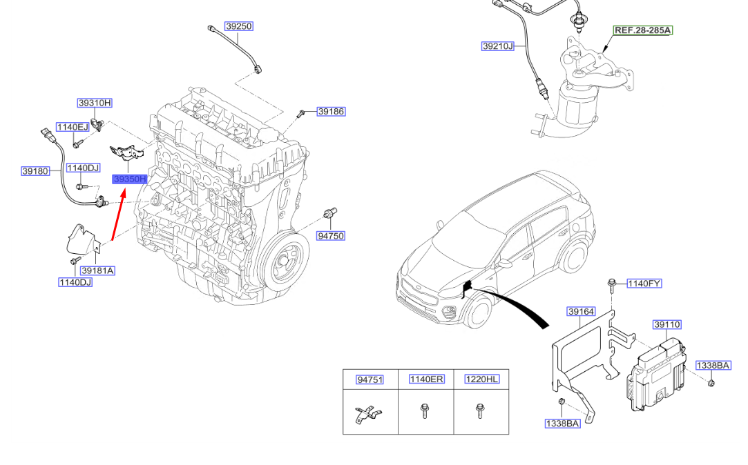 KIA SPORTAGE QL MK4 Engine Camshaft Position Sensor Cover 393502G110 ...