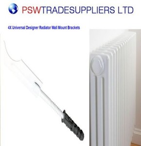 4 X Universal Designer Radiator Wall Mount Brackets,(White),With Free ...