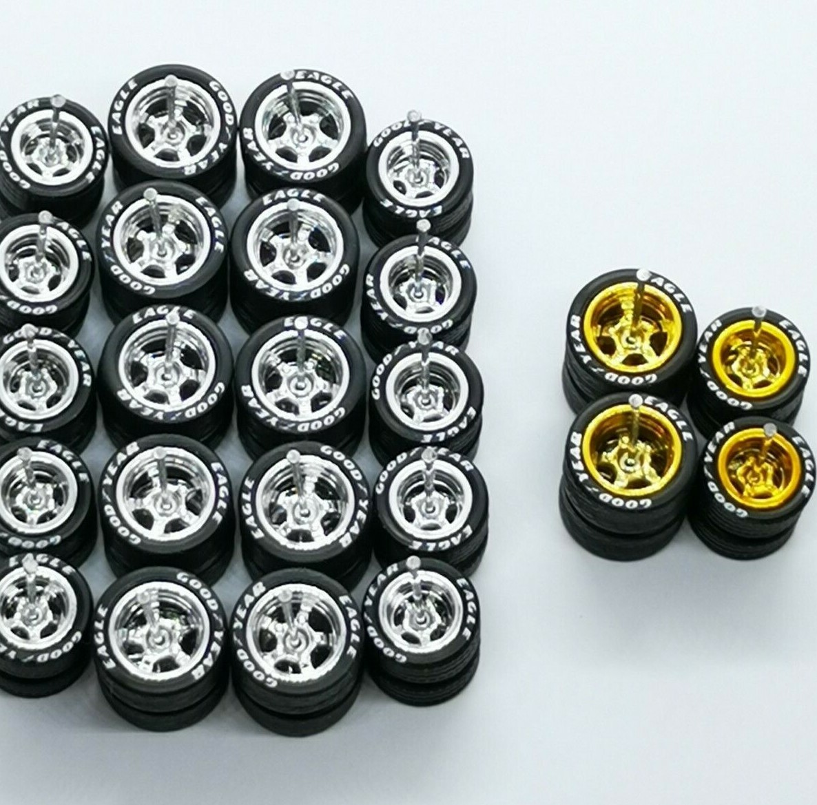 Hot Wheels Good Year Rubber Tires 12 sets 5 Spoke 12/10 mm (Chrome ...