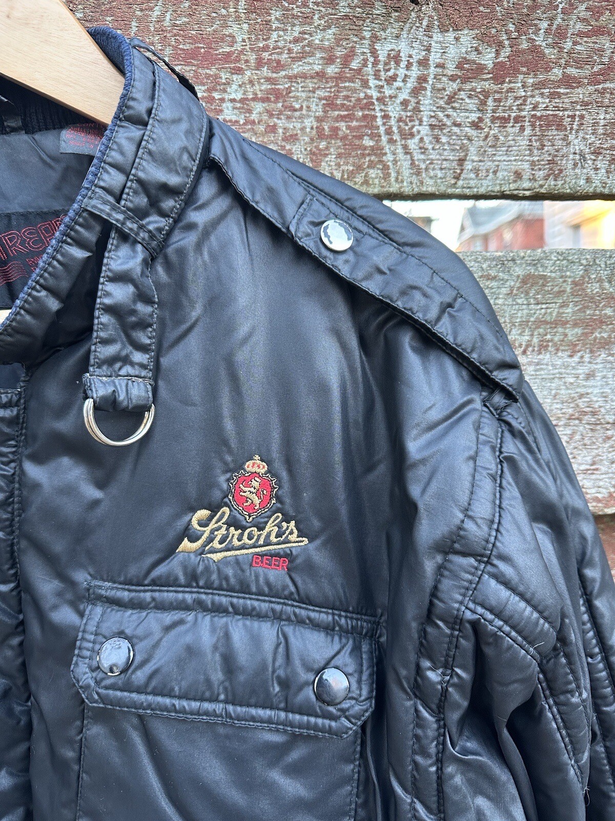 Vintage Strohs Beer Jacket Men’s Medium Black | eBay