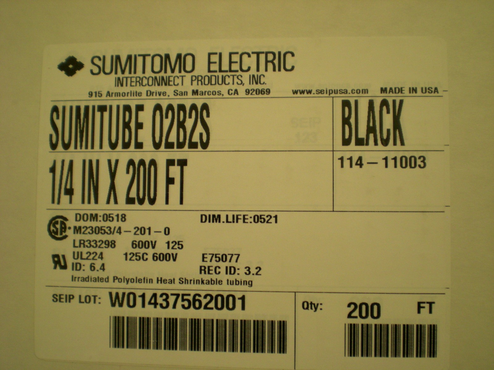 SUMITOMO BLACK IRRADIATED POLYOLEFIN HEAT SHRINK TUBING 1/4" X 200' | eBay