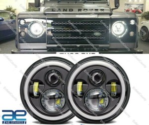 FOR LAND ROVER DEFENDER 7"INCH LED HEADLIGHT HALO ANGEL EYE DRL LIGHT ...