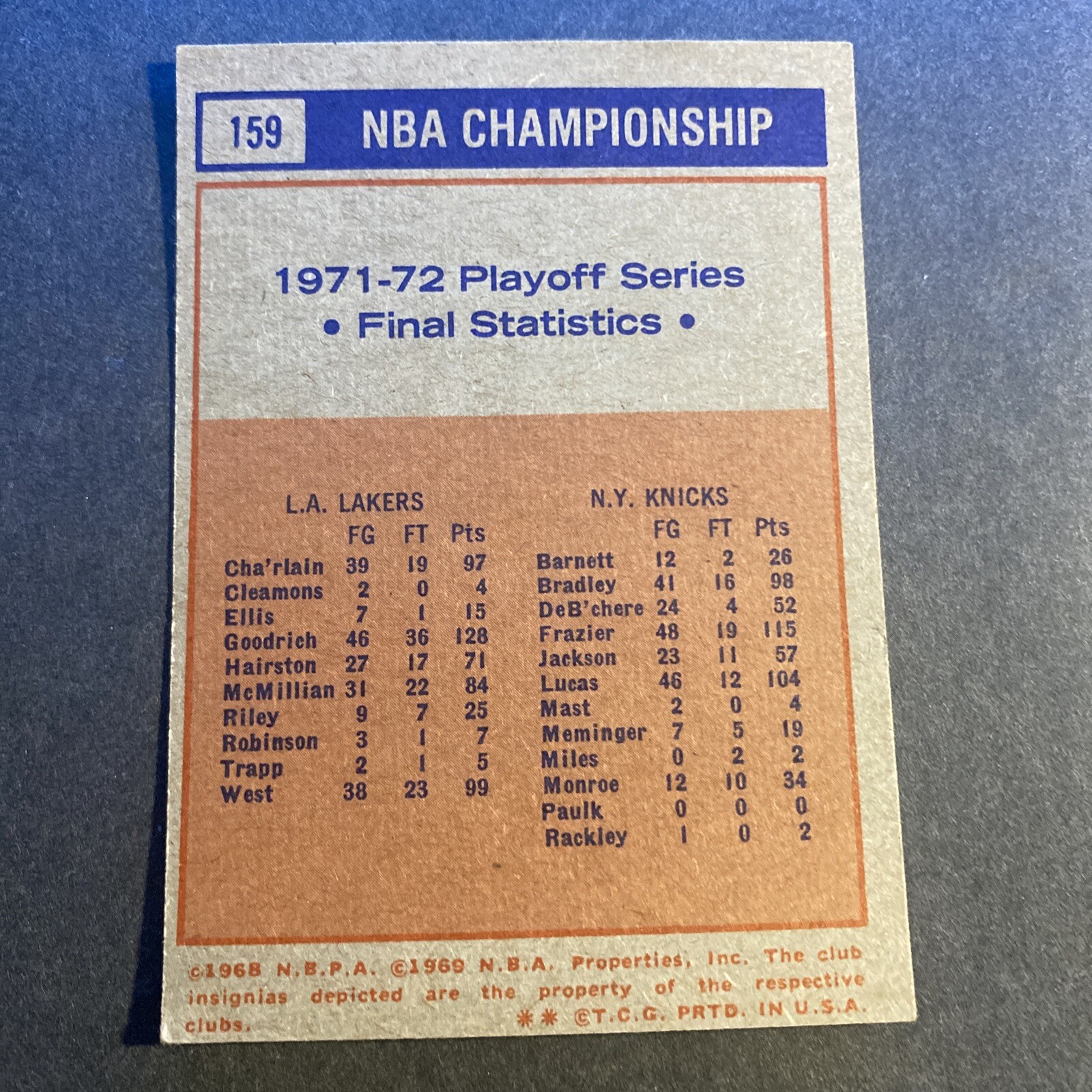 1972-73 Topps Wilt Chamberlain Lakers NBA Finals Card #159 Hall of ...