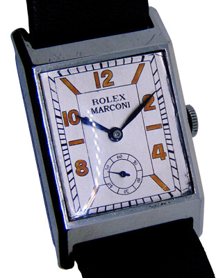 Vintage 1920´s ROLEX Marconi dial stainless steel Rectangular case mens ...