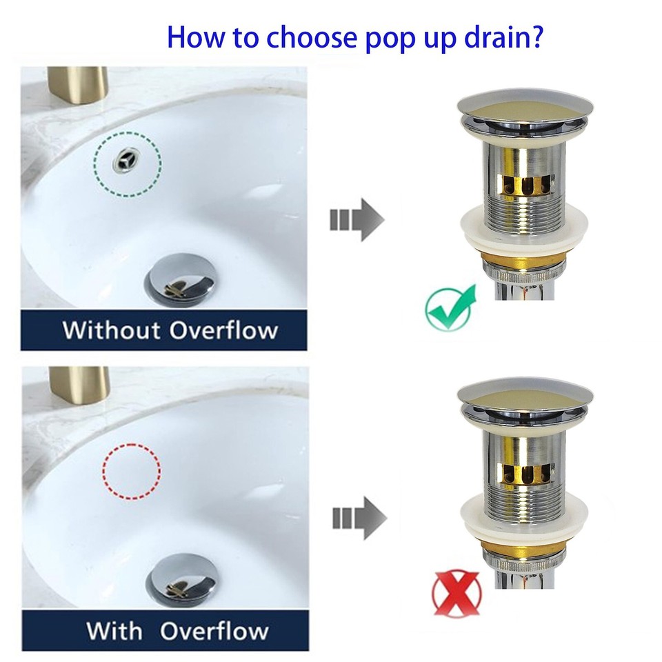 One Chrome Pop up Sink Drain with Overflow Chrome Brass Spring Filter ...