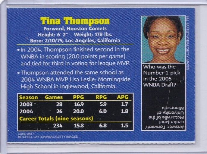 Tina Thompson Houston Comets #517 WNBA Sports Illustrated for Kids SI ...