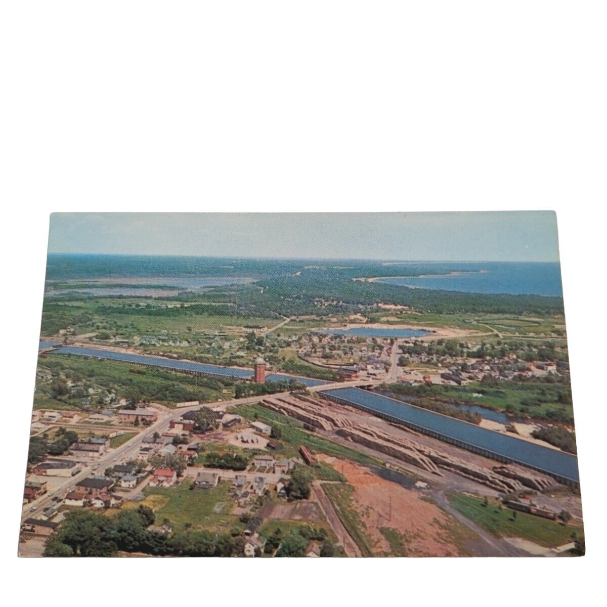 Postcard Aerial Of Manistique River & Syphon Bridge Michigan Chrome ...