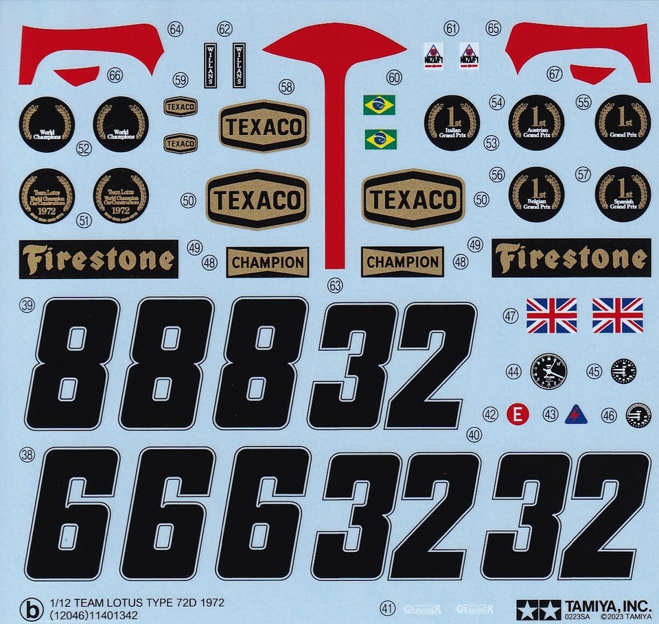 Tamiya Decals for 1/12 Lotus Type 72D 1972 F1. Item12013 w/Sponsor ...
