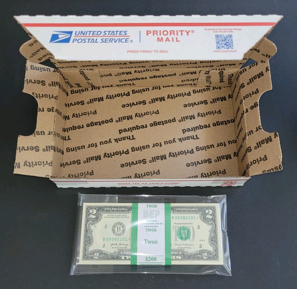 LOT OF 100 NEW CONSECUTIVE 2$ DOLLAR B STAR* FRN NOTES 2017A BEP STRAP ...