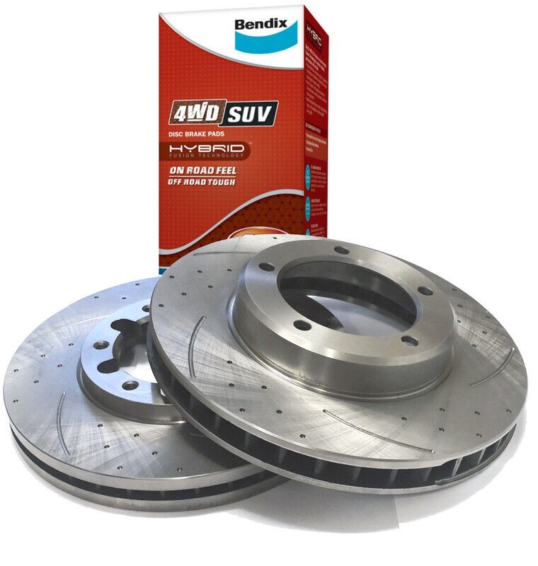 PAIR OF SLOTTED FRONT 358mm BRAKE ROTORS & BENDIX PADS for NISSAN ...