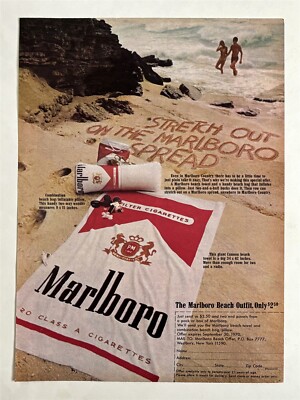 Marlboro Cigarettes Beach Towel 1970 Vintage Small Poster Type Ad ...