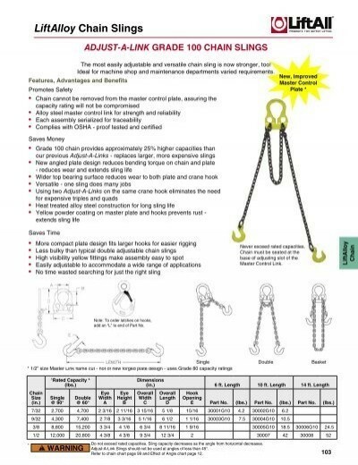 Lift-All 30003G10 Adjust-A-Link Chain Sling; Chain Sling 6 Ft. Long 9/ ...