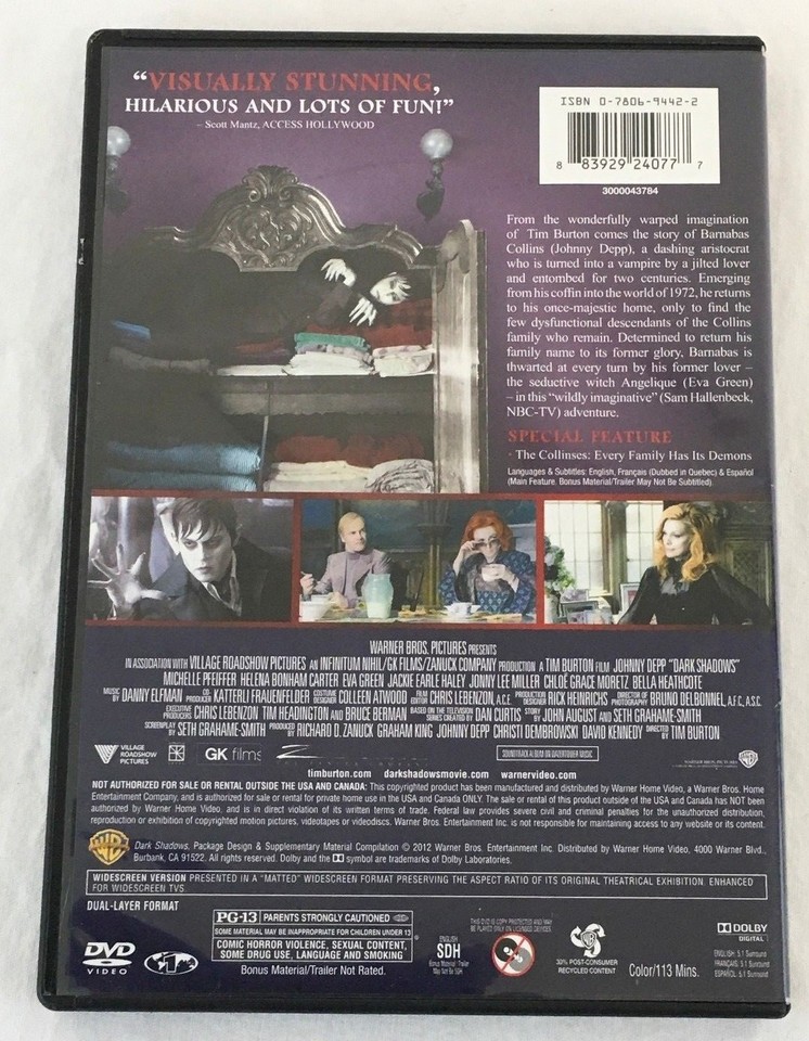 Dark Shadows (DVD, 2012, Includes Digital Copy UltraViolet ...