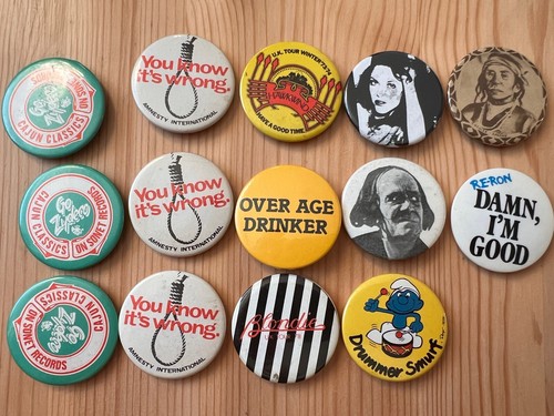 Job Lot 14 X Vintage Buttons Badge pin, 40mm diameter | eBay UK