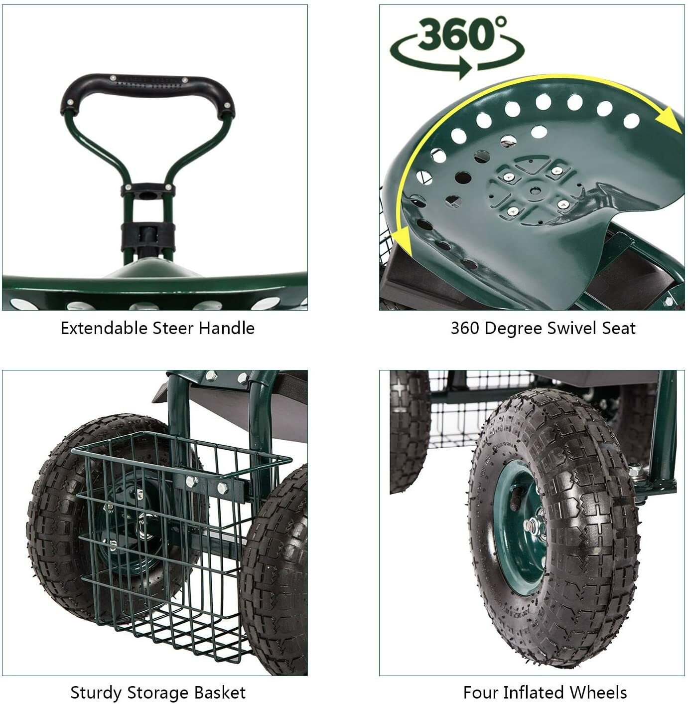 Green Outdoor Garden Swivel Seat Rolling Wheels Weeding Chair Planting ...