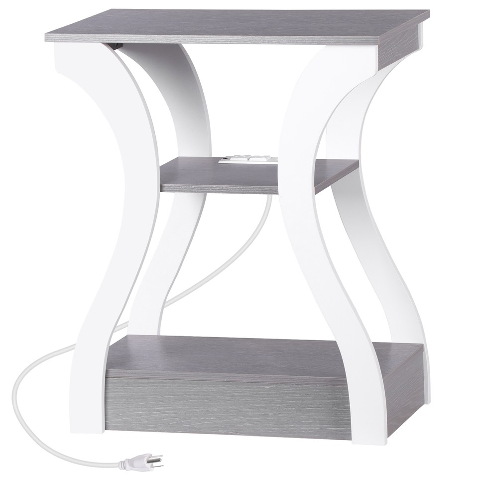 Set of 2 End Tables w/Charging Station Side Table w/USB Ports,Outlets Grey+White | eBay