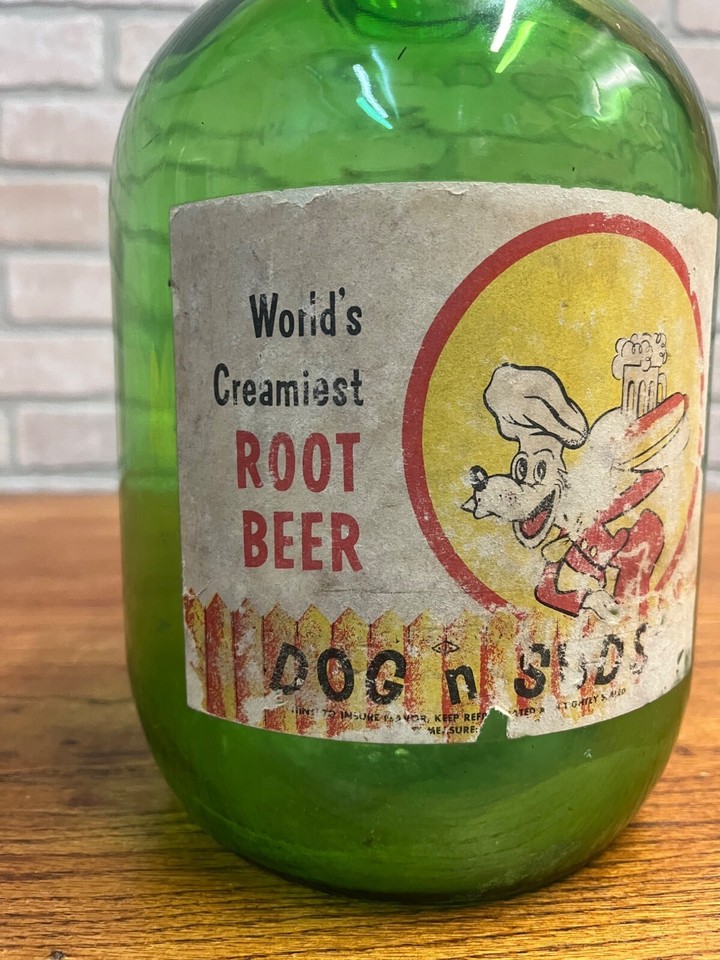 Vintage 1950s Dog N Suds Root Beer Gallon Green Glass Syrup Jug ...