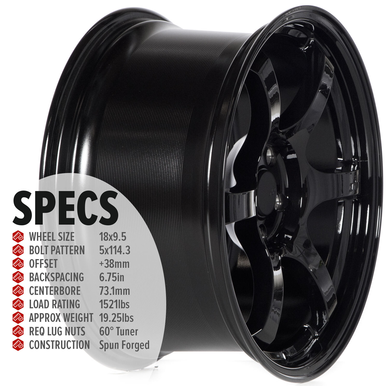 CIRCUIT CSF1 18x9.5 5x114.3 +38 GLOSS BLACK 57DR WHEEL FITS WRX STI ...