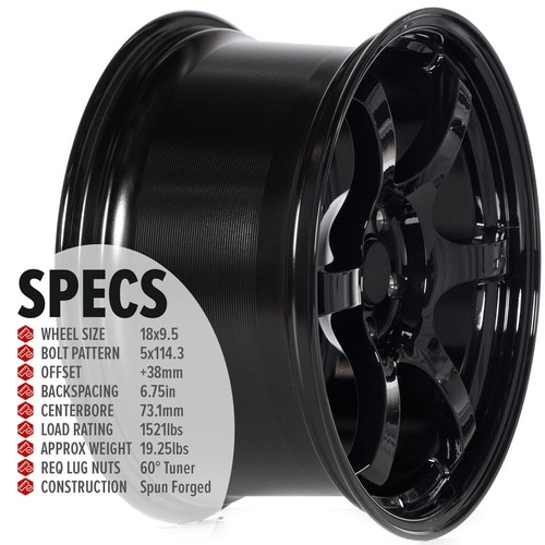CIRCUIT CSF1 18x9.5 5x114.3 +38 GLOSS BLACK 57DR WHEEL FITS WRX STI ...